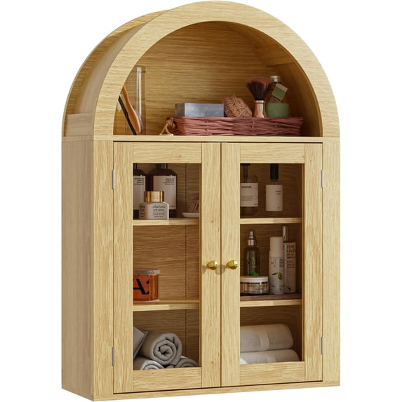 BREEZEHEAT Arched Medicine Cabinet with Glass Doors, Adjustable Shelf ...