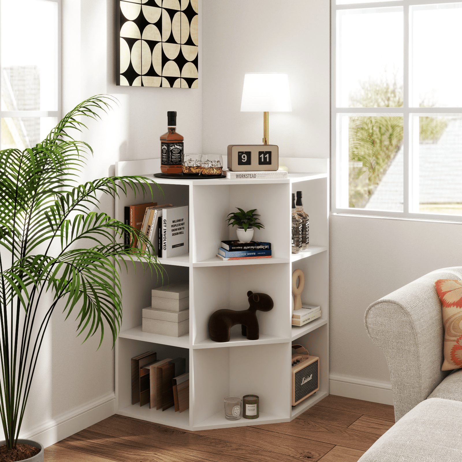 BREEZEHEAT Corner Cabinet, Corner Cube Storage, Corner Bookshelf with ...