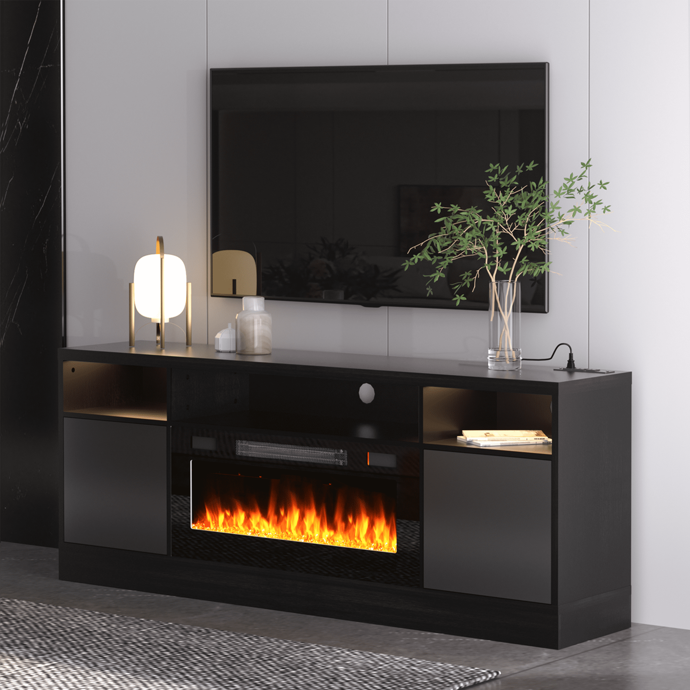"BREEZEHEAT 70'' Electric Fireplace TV Stand - 36"" Fireplace, Fits TVs ...
