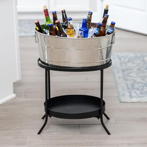 BREKX Aspen Hammered Stainless-Steel Beverage Tub, Ice and Drink Bucket ...