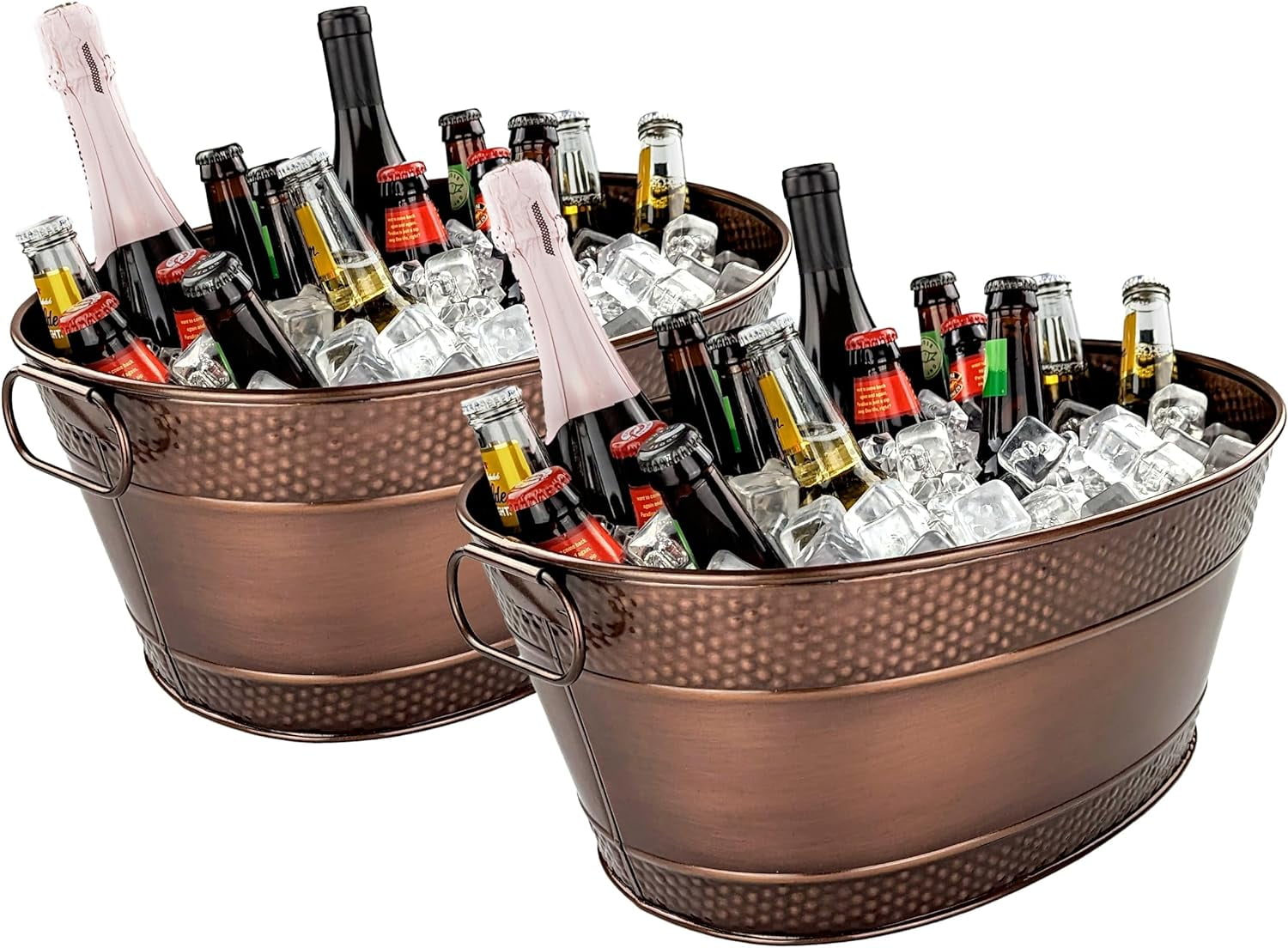 BREKX Colt Copper Finish Beverage Tubs for Parties, Oval Hammered 16 ...