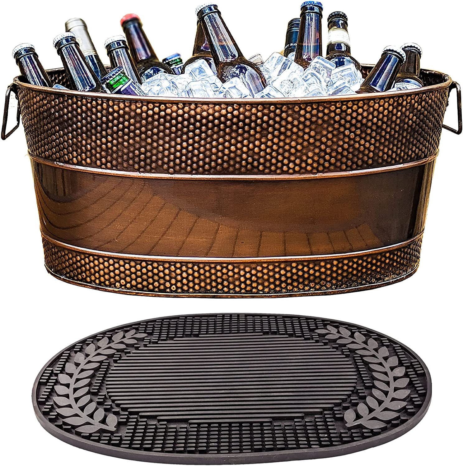 BREKX Copper Beverage Tub w/PVC Party Mat 6-Gallon Beverage Tub & Wine ...