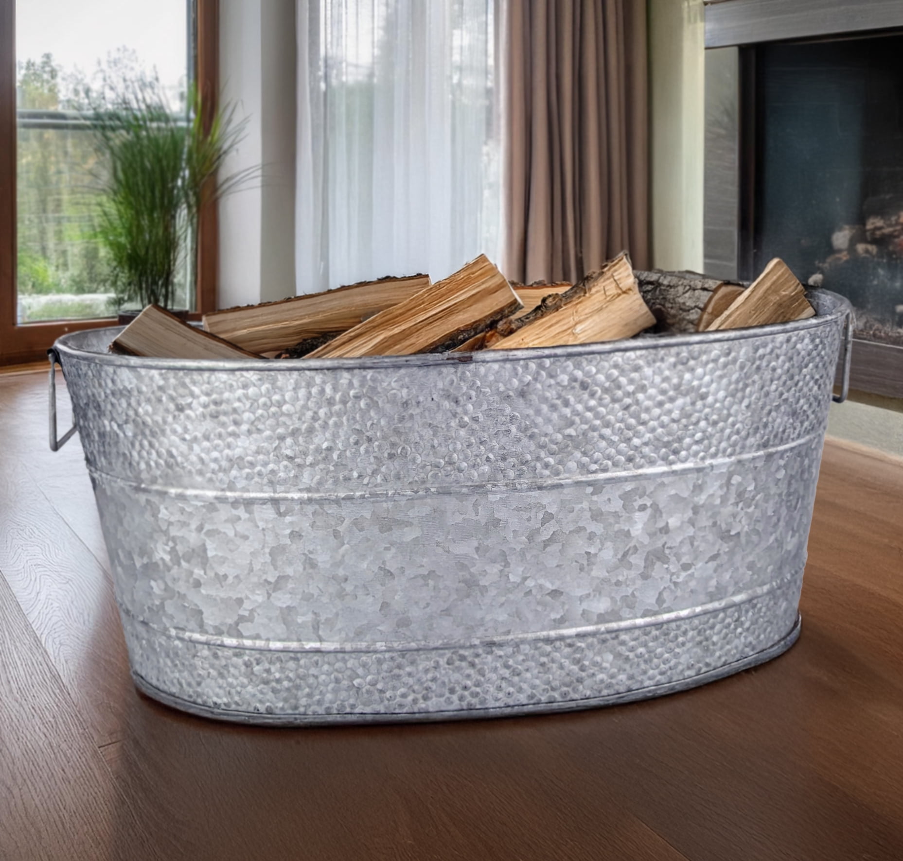 BREKX Farmhouse Gray Metal Firewood Bin with Handles - Walmart.com