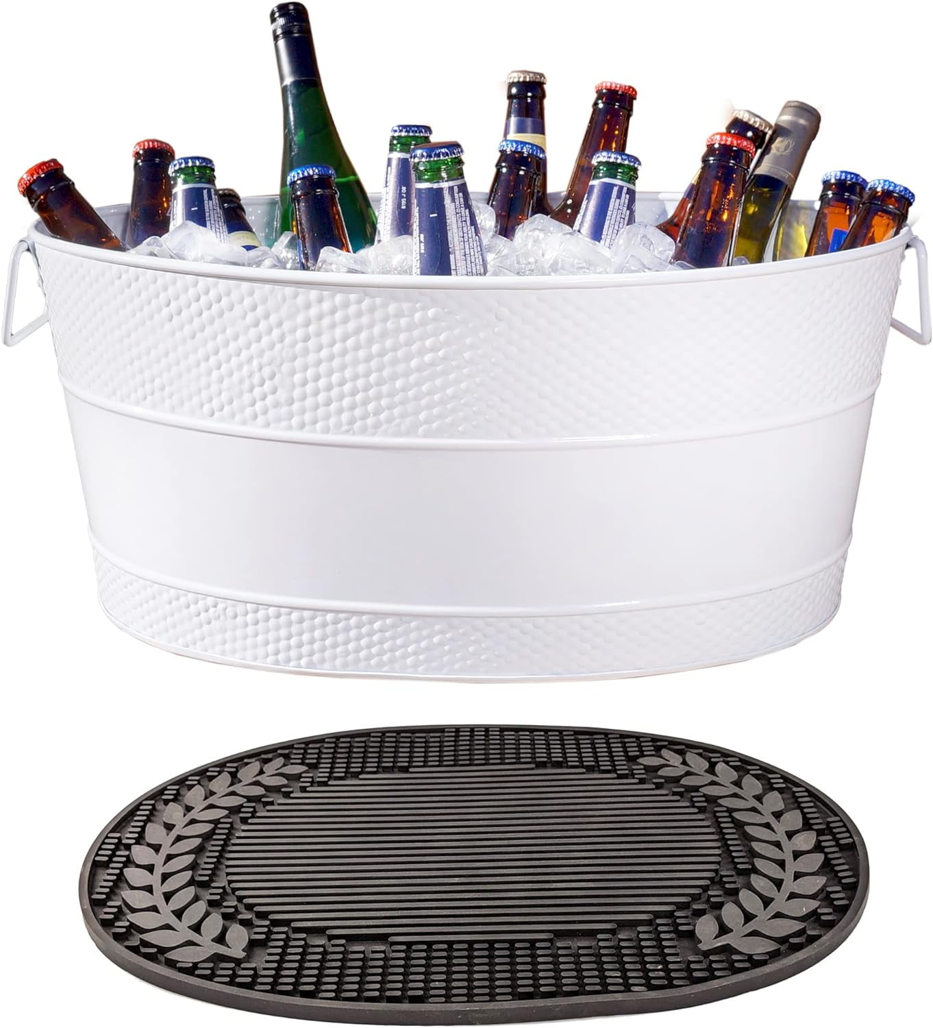 BREKX Galvanized White Beverage Tub + Insulated Cocktail Mat - 6-Gallon ...