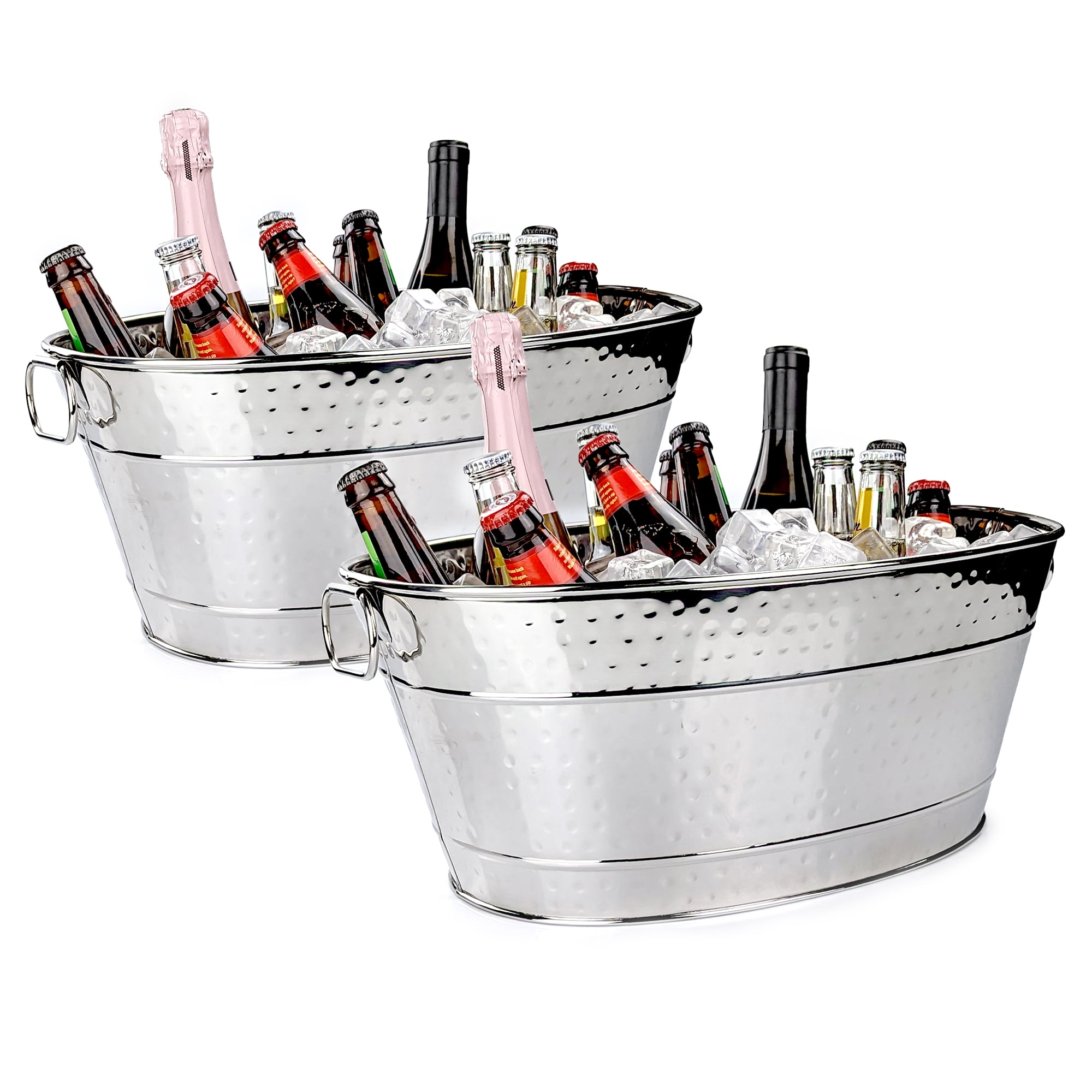 BREKX Large Stainless Steel Drink Buckets, Set of 2 Colt Beverage Tubs ...