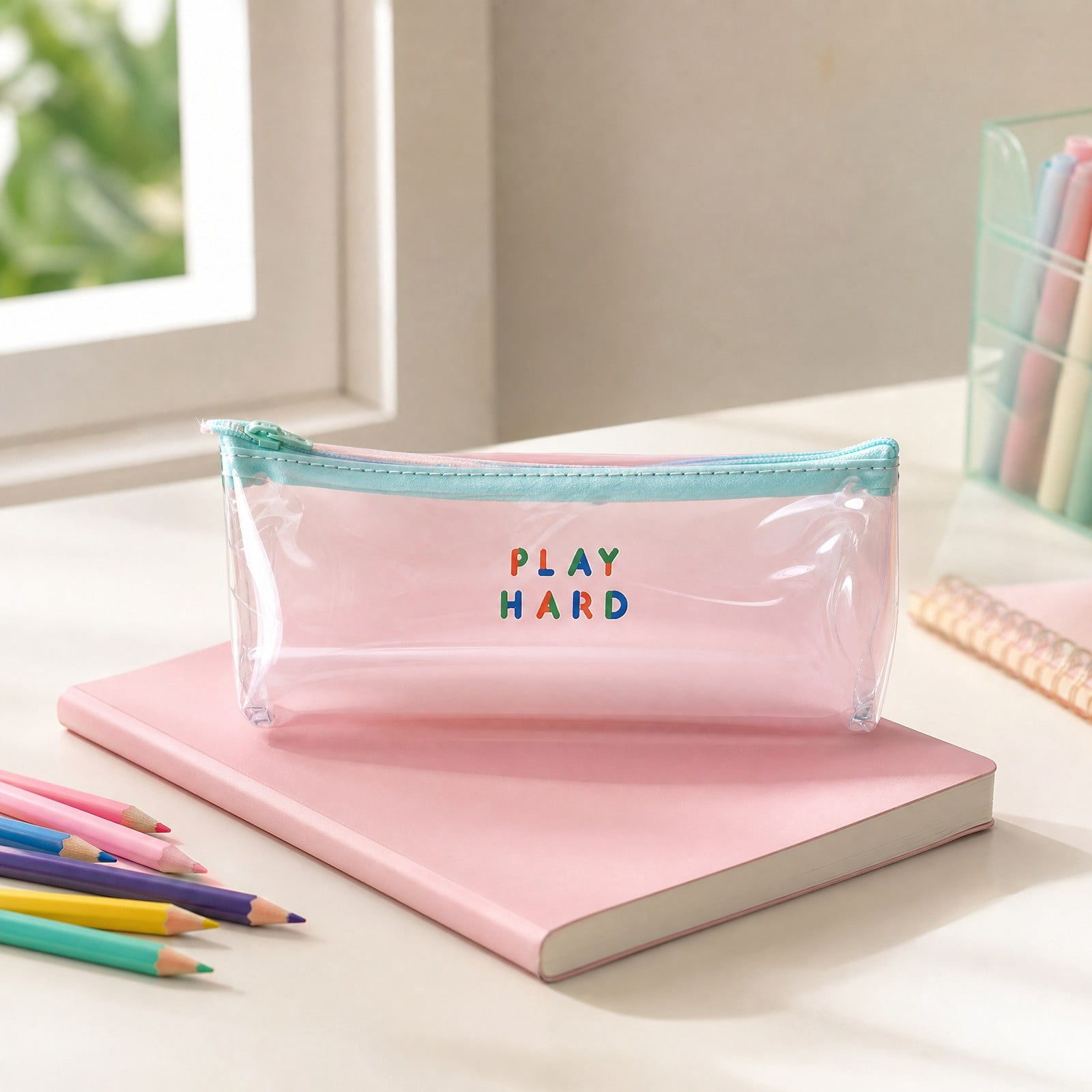 BRELIL Plastic Pencil Pouch, Colorful Pencil Case, Makeup Brush Bag ...