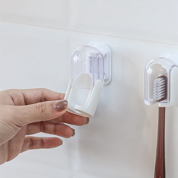 BRELIL Toothbrush Holder With Cover, Wall Mounted Toothbrush Storage ...