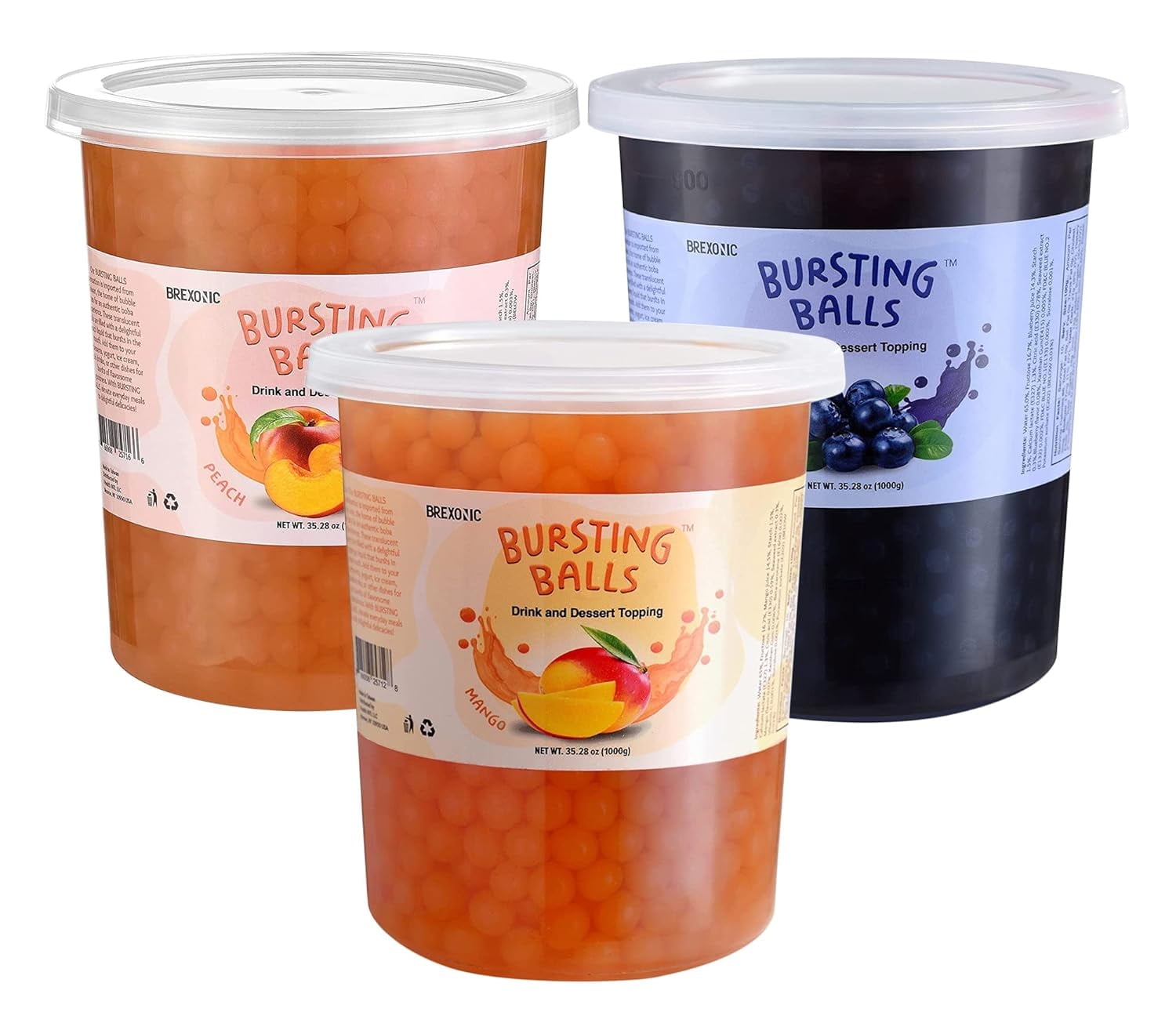 Brexonic Bursting Boba Pearls Mango Blueberry Peach 2 Lb 3-Pack Fruit ...