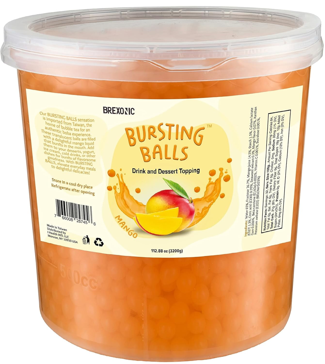 BREXONIC Mango Bursting Boba Pearls, Tapioca Balls for Bubble Tea ...