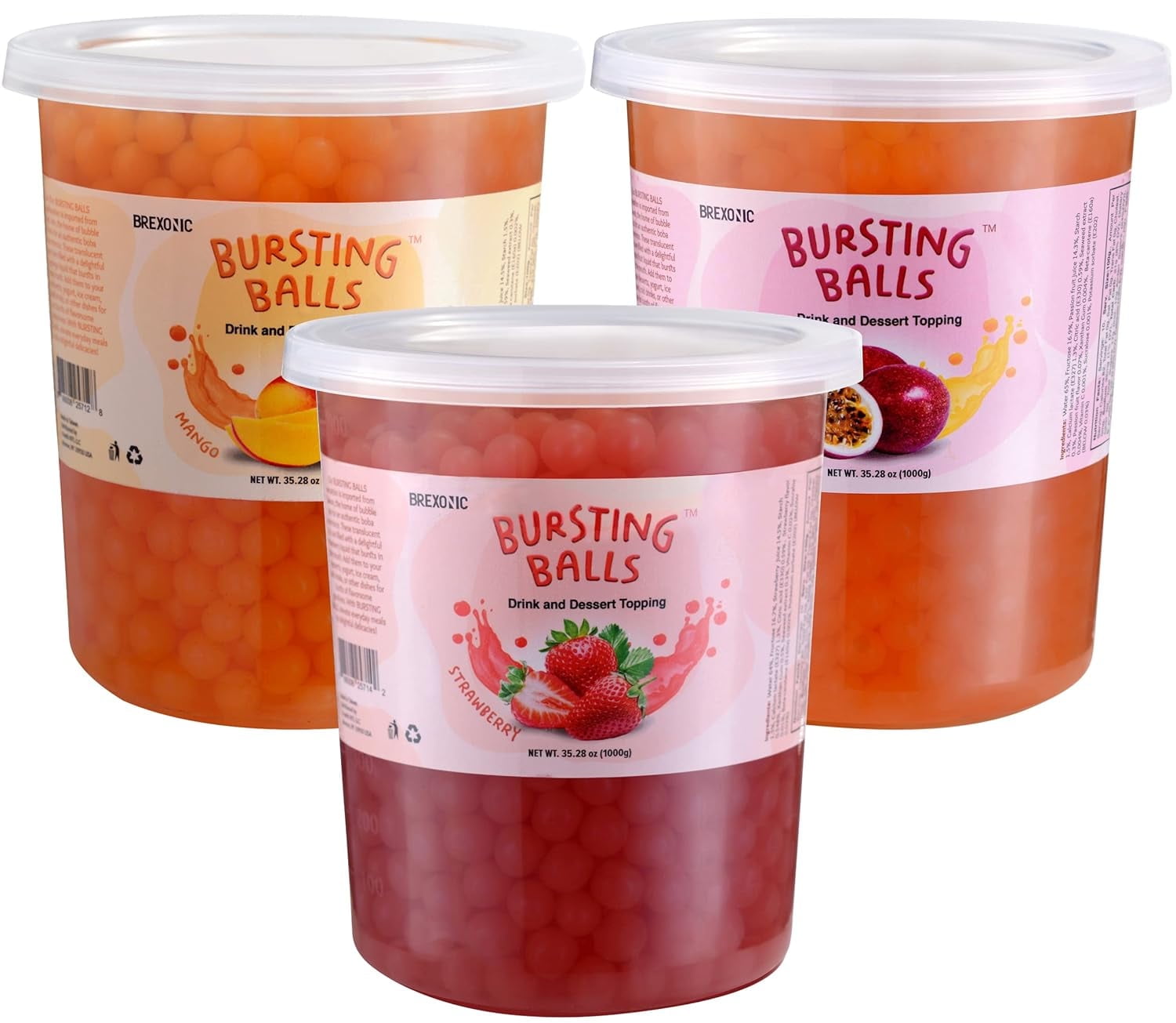Brexonic Bursting Boba Pearls Passion Fruit, Mango, Strawberry, 3-Pack ...