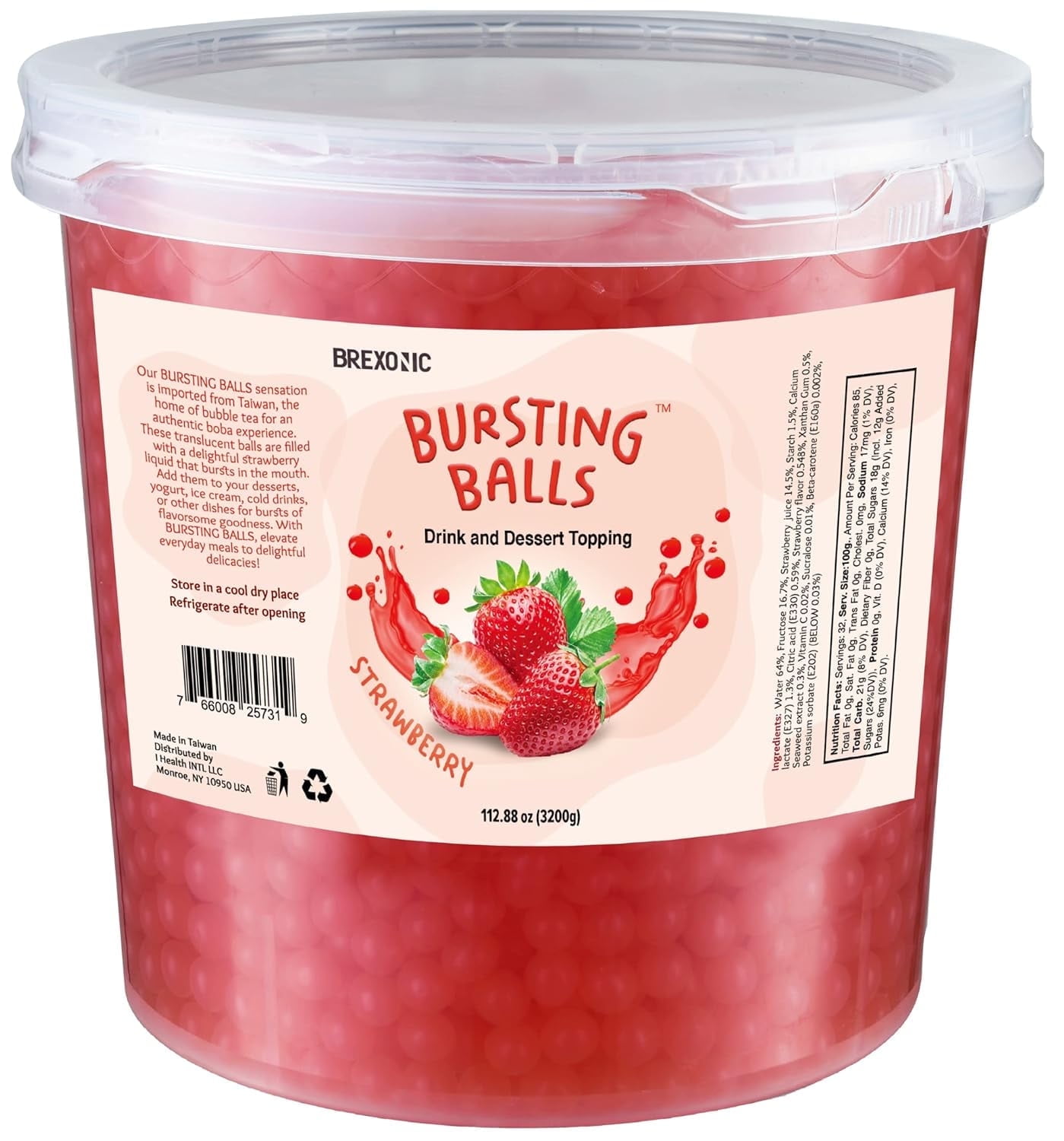 Brexonic Bursting Boba Pearls, Strawberry Flavor, Instant Tapioca ...