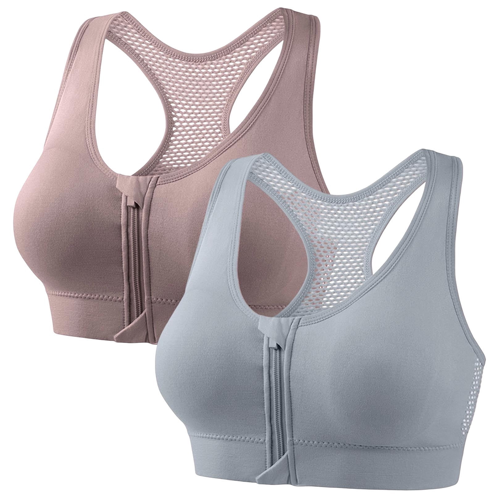 BRGZLK 2 Pack Sports Bras for Women Solid Color Zip Front Wireless ...