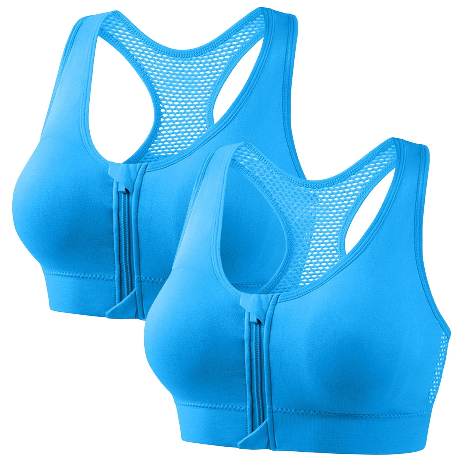 BRGZLK 2 Pack Sports Bras for Women Solid Color Zip Front Wireless ...