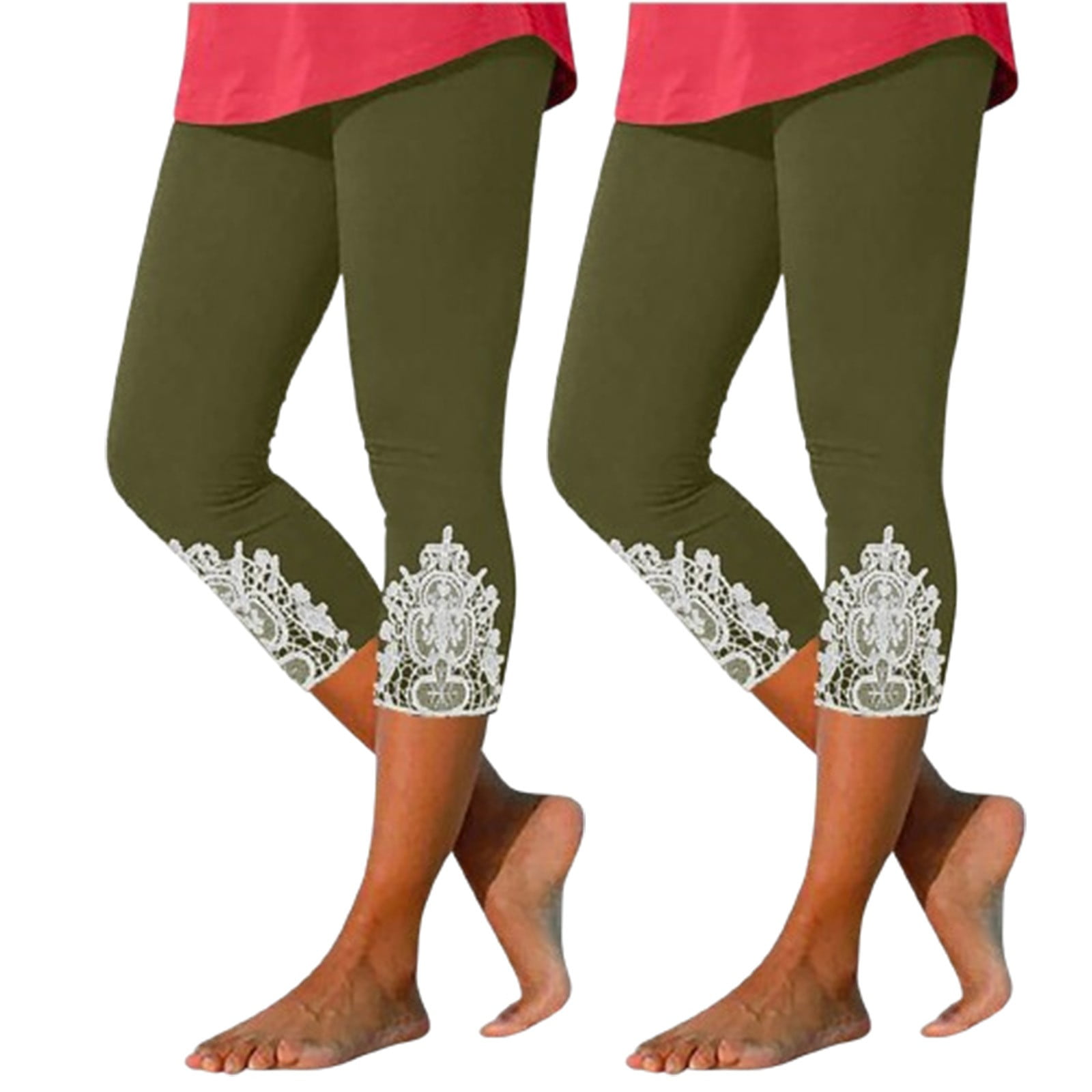 BRGZLK 2 Pack Women High Waist Summer Solid Color Lace Patchwork Slim ...