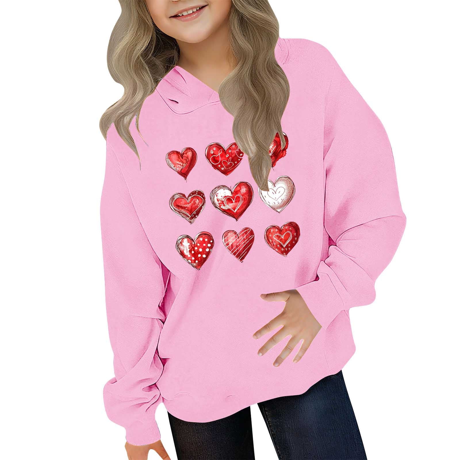 BRGZLK 2026 Valentine's Day Girls' Pattern Hoodie Round Neck Long ...
