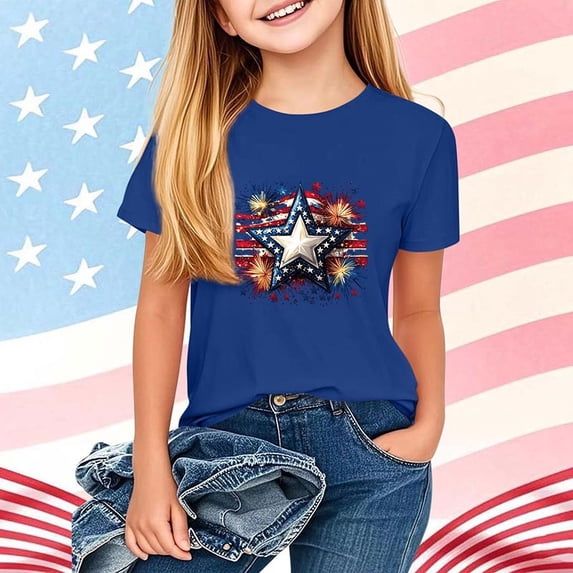 BRGZLK 250th American Flag Shirt for Girls 2026 Summer Kids Funny Star ...