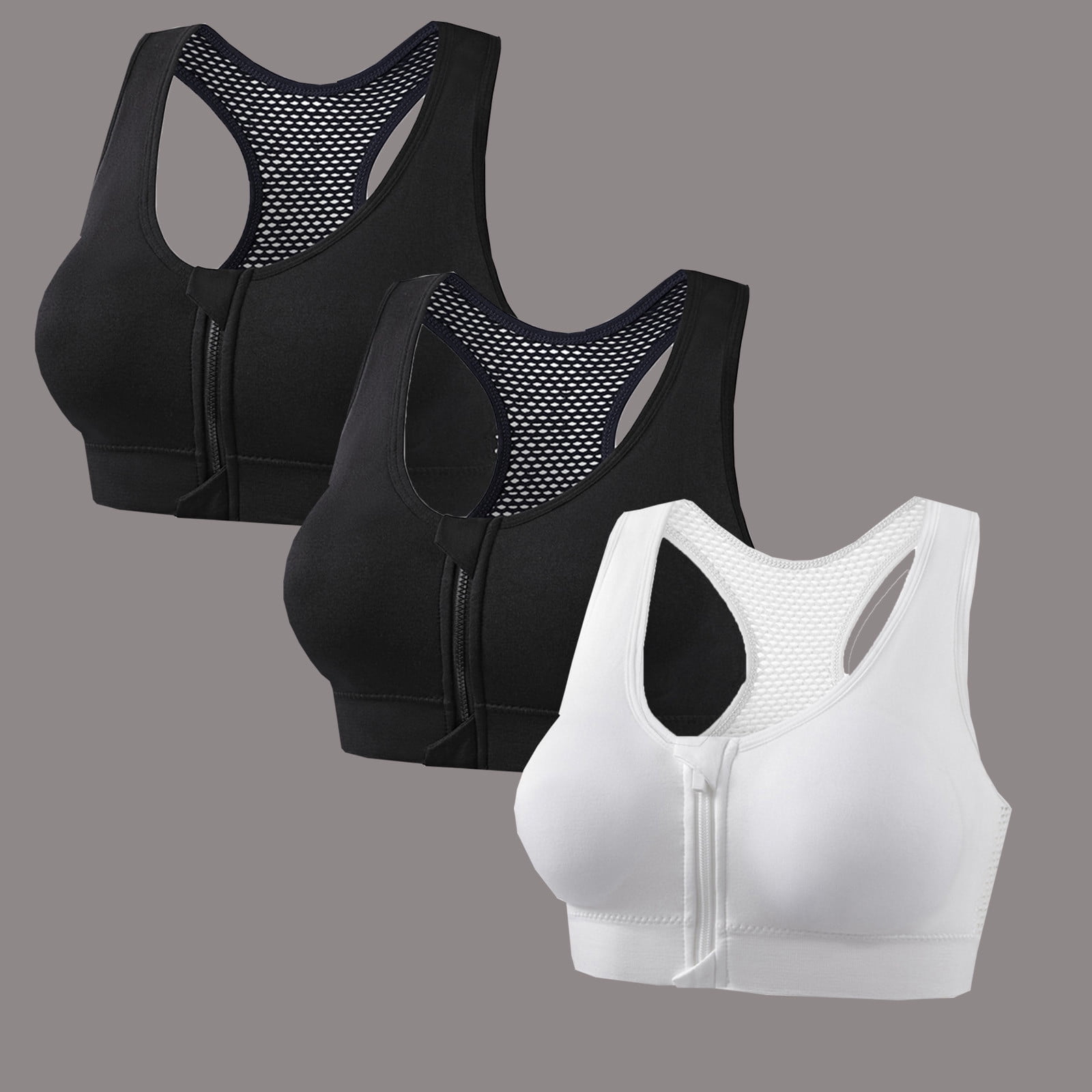 BRGZLK 3 Pack Womens Sports Bras Lightweight Mesh Breathable Front ...