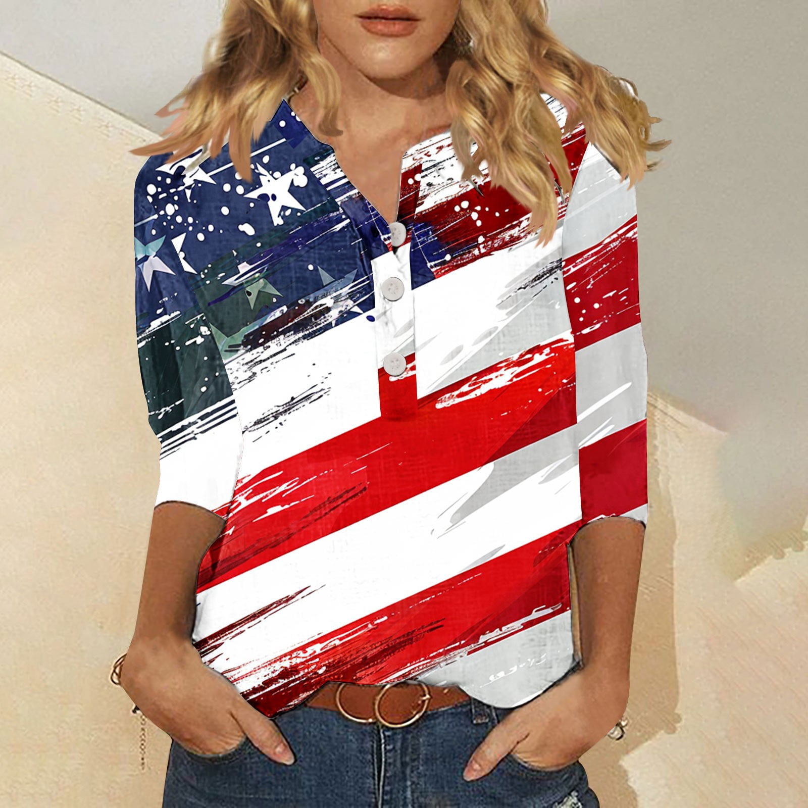 BRGZLK 4th of July Shirts for Women 2026 Trendy Henley V Neck American ...