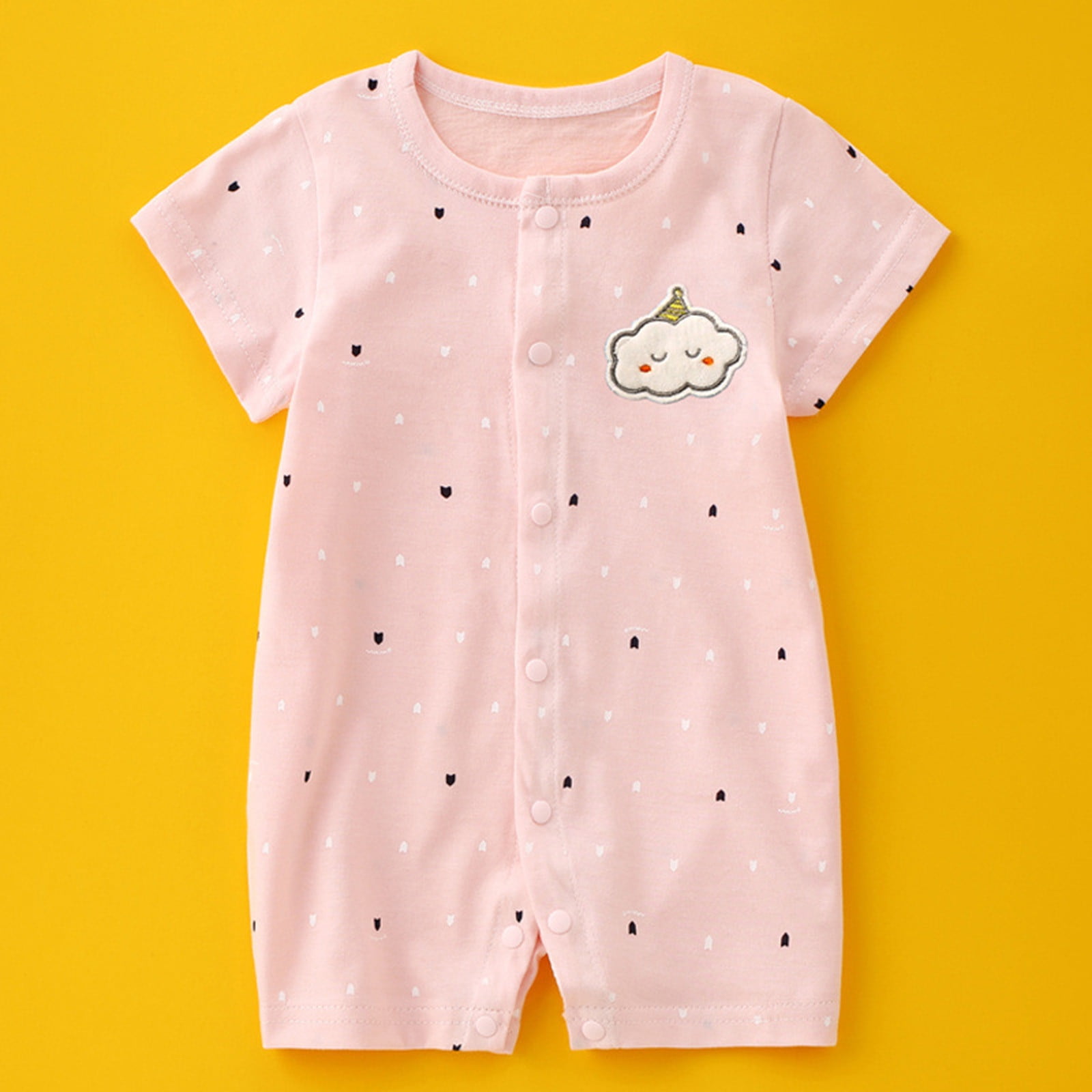 BRGZLK Baby Girl Romper Button Cute Print Round Neck Short Sleeve ...