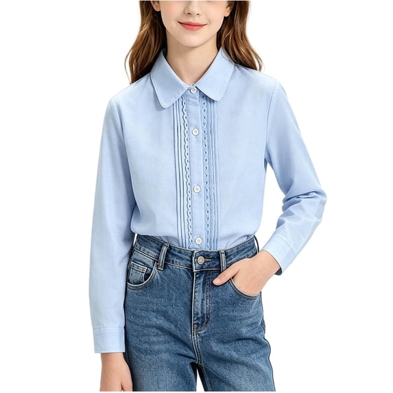 BRGZLK Back to School Shirts for Girls Ruffle Long Sleeve Button Down ...