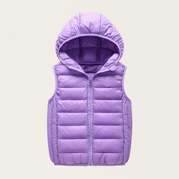 BRGZLK Boys Girls Winter Hooded Puffer Vest Fall Winter Trendy Solid Color Full-Zipper ...
