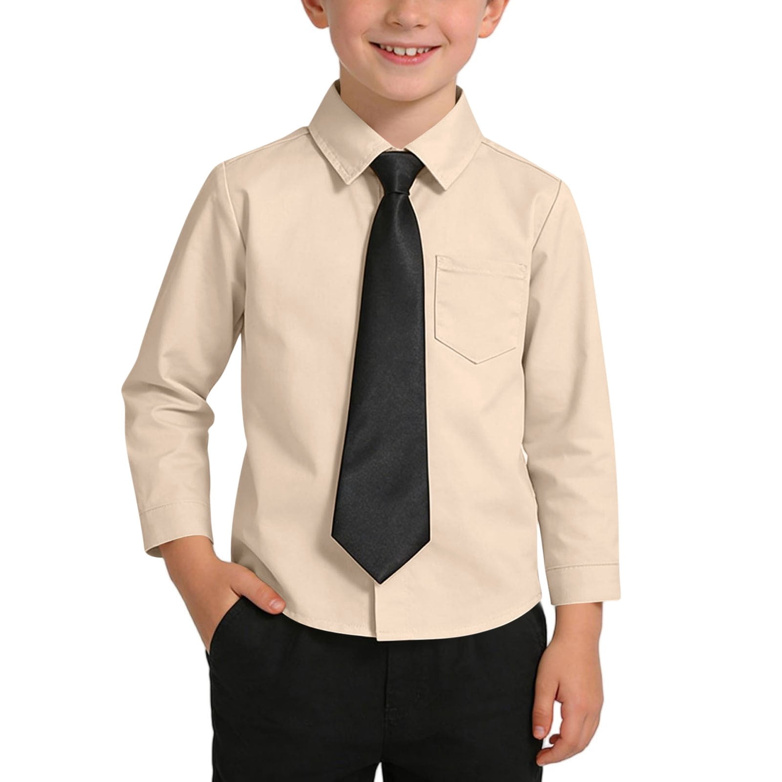 BRGZLK Boys Long Sleeve Dress Shirt Unisex Spring Summer Button Placket ...
