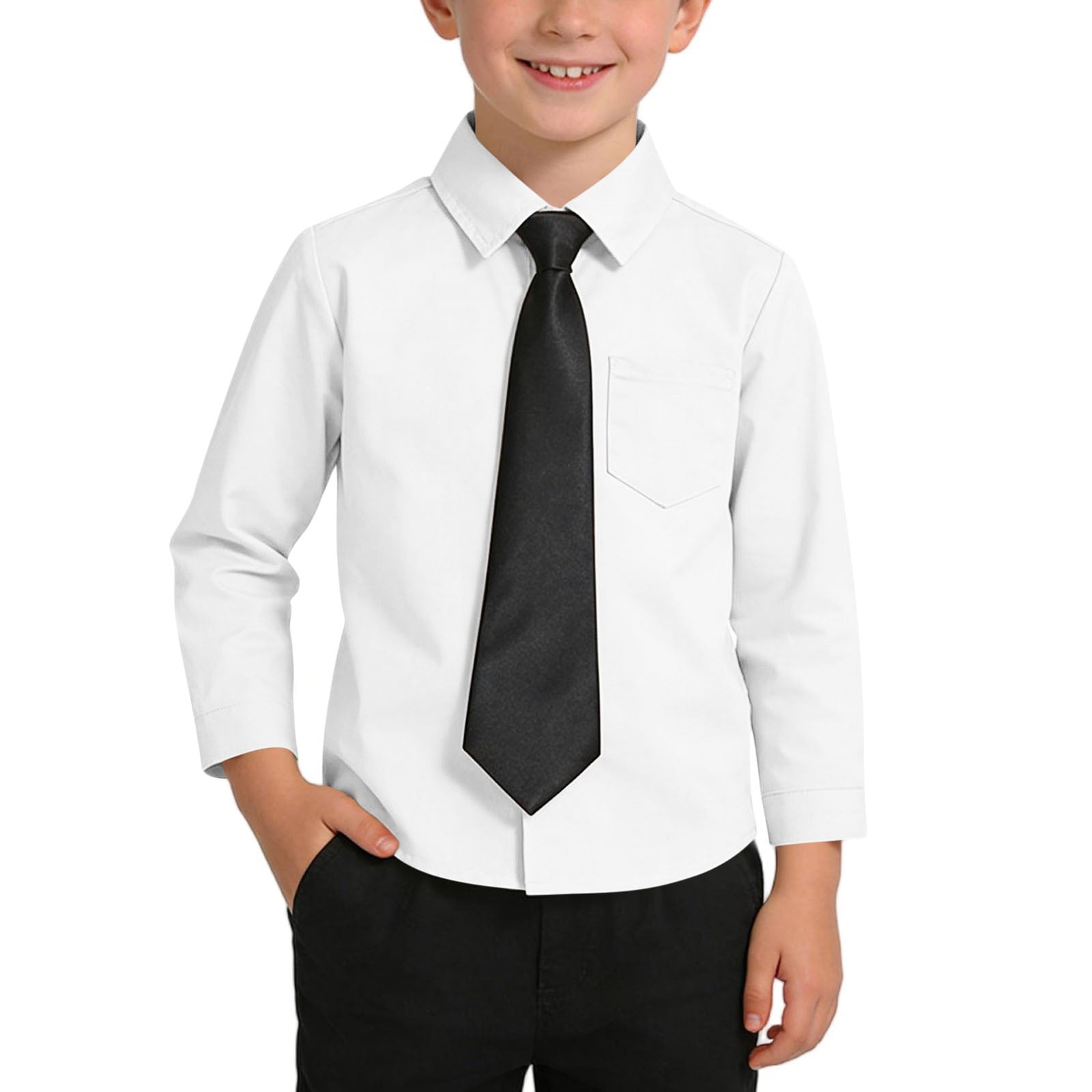 BRGZLK Boys Long Sleeve Dress Shirt Unisex Spring Summer Button Placket ...