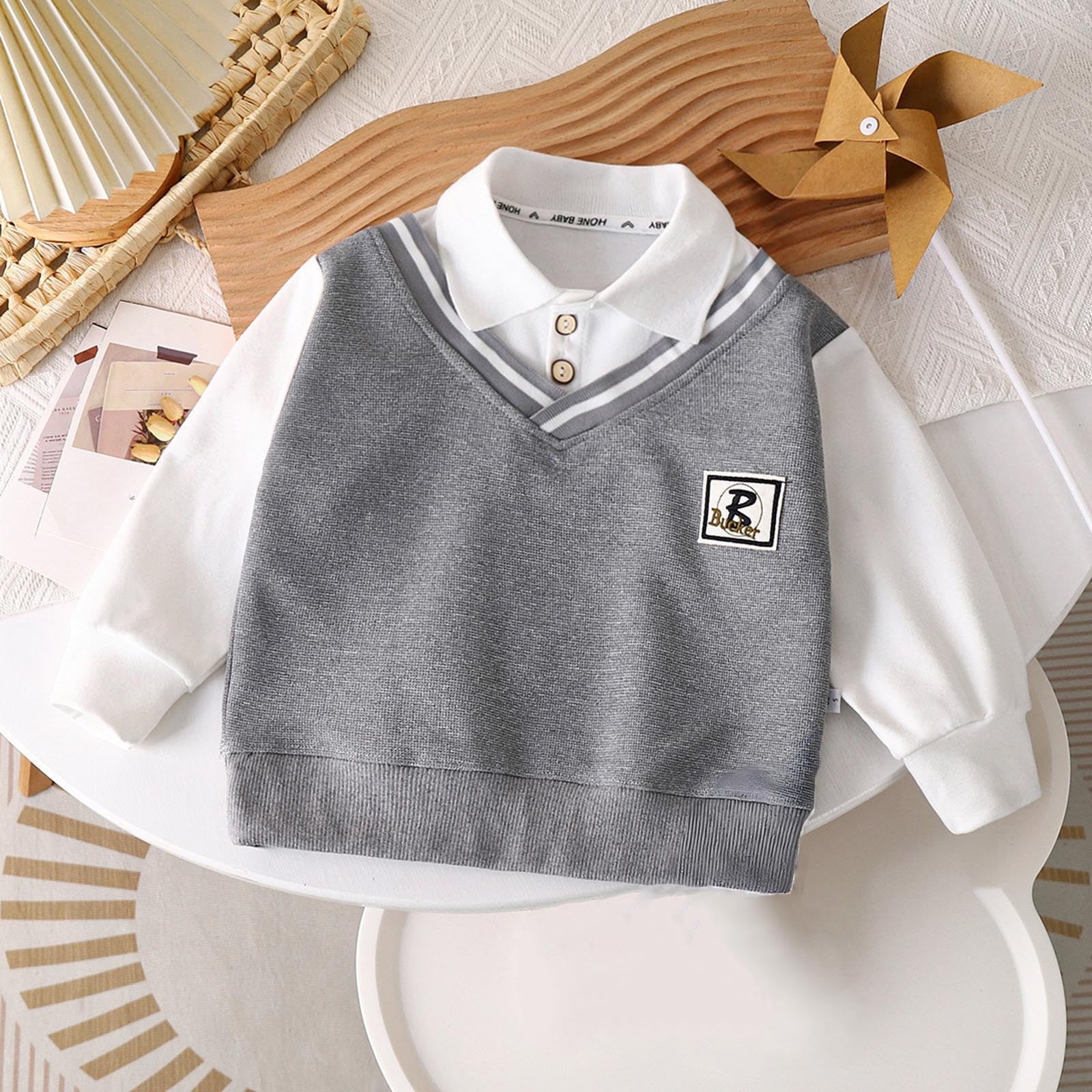BRGZLK Boys Sweatshirt Long Sleeve Turn Down Collar British Style ...