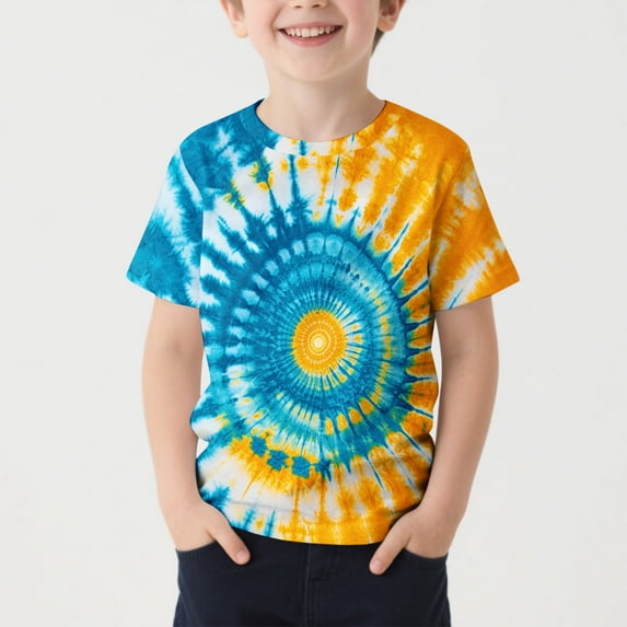 BRGZLK Boys Tie Dye Shirt Summer 2026 Color Gradient Marbling Print ...
