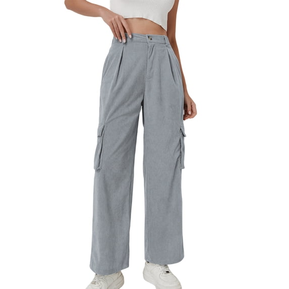 BRGZLK Cargo Pants For Women High Waisted Baggy Corduroy Multi Pocket ...