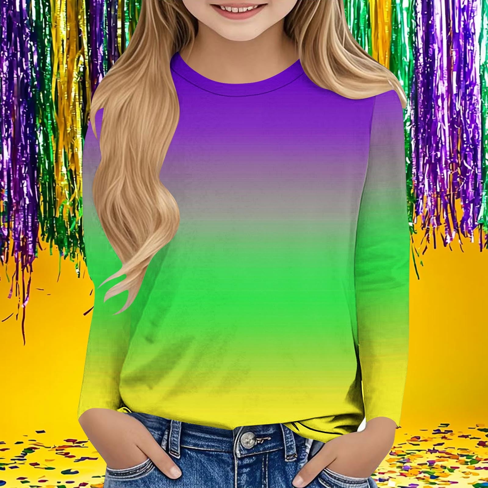 BRGZLK Carnival Sequin Tops for Girls Fahion Crewneck Long Sleeve ...