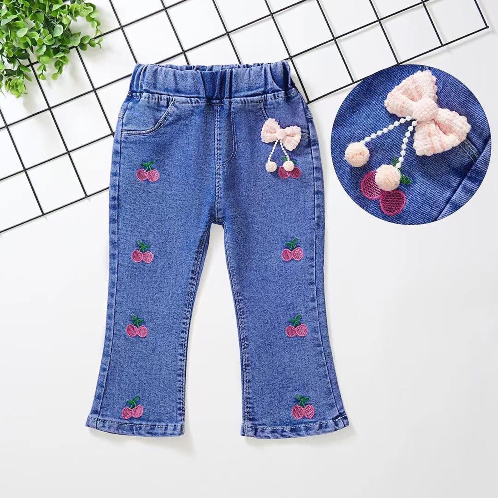 BRGZLK Children's Jeans Girls' Nail Bead Elastic Flared Pants Children ...