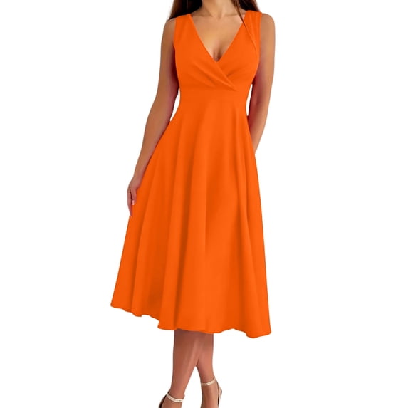 BRGZLK Cocktail Midi Dresses for Womens Summer Solid Color Elegant ...