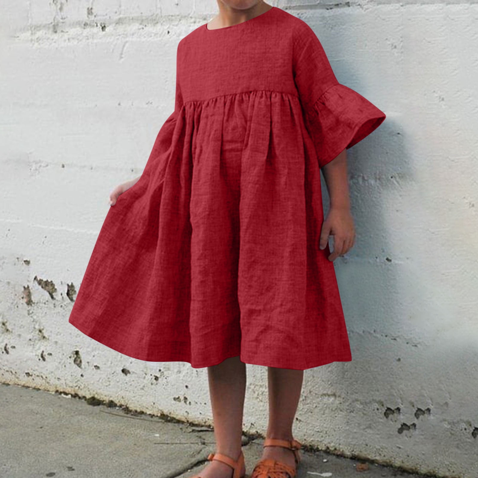 BRGZLK Cotton Linen Dresses for Girl Summer Casual A-Line Flowy Dress ...