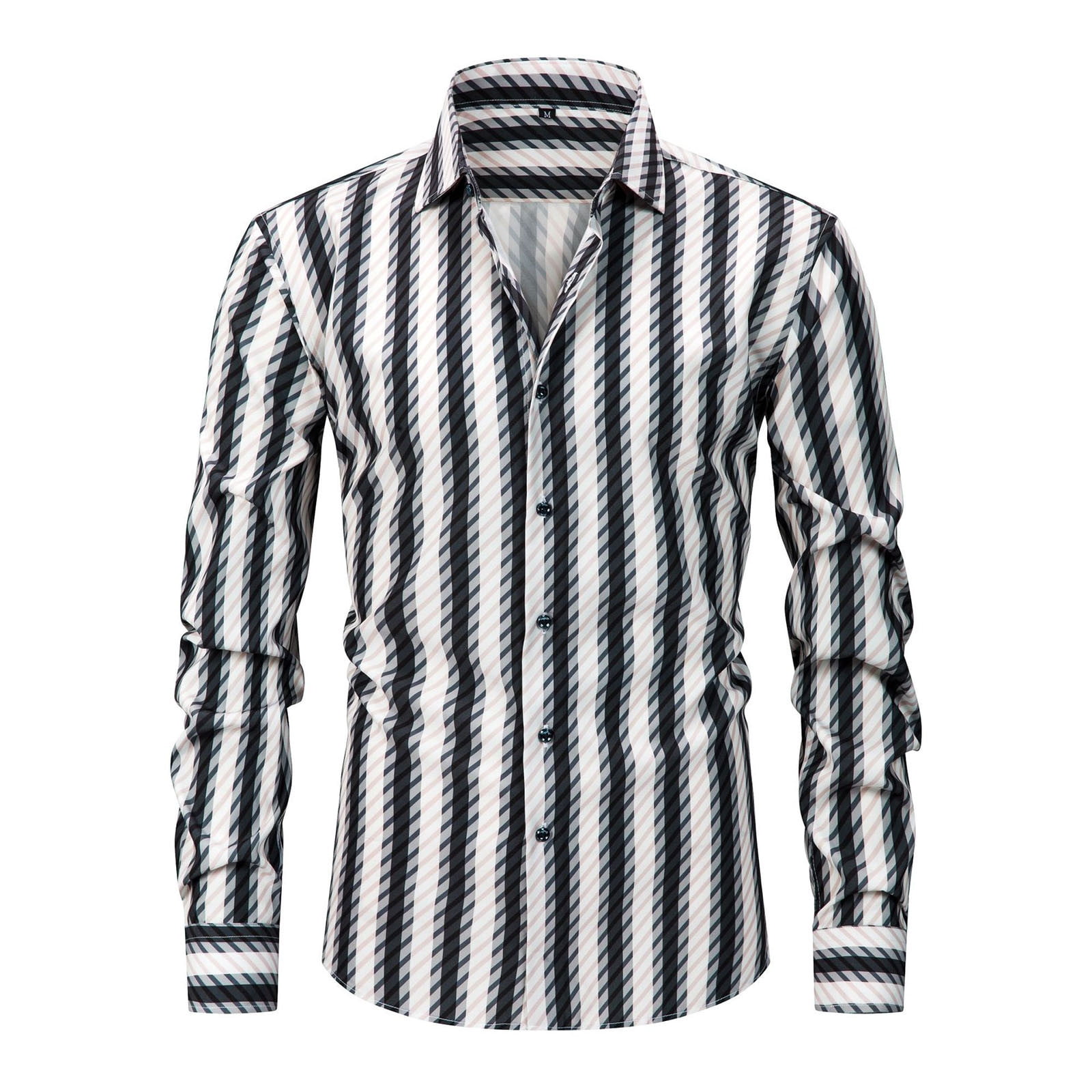 BRGZLK Dress Shirts for Men Elastic Slim Fit Plaid Stripe Button Turn ...