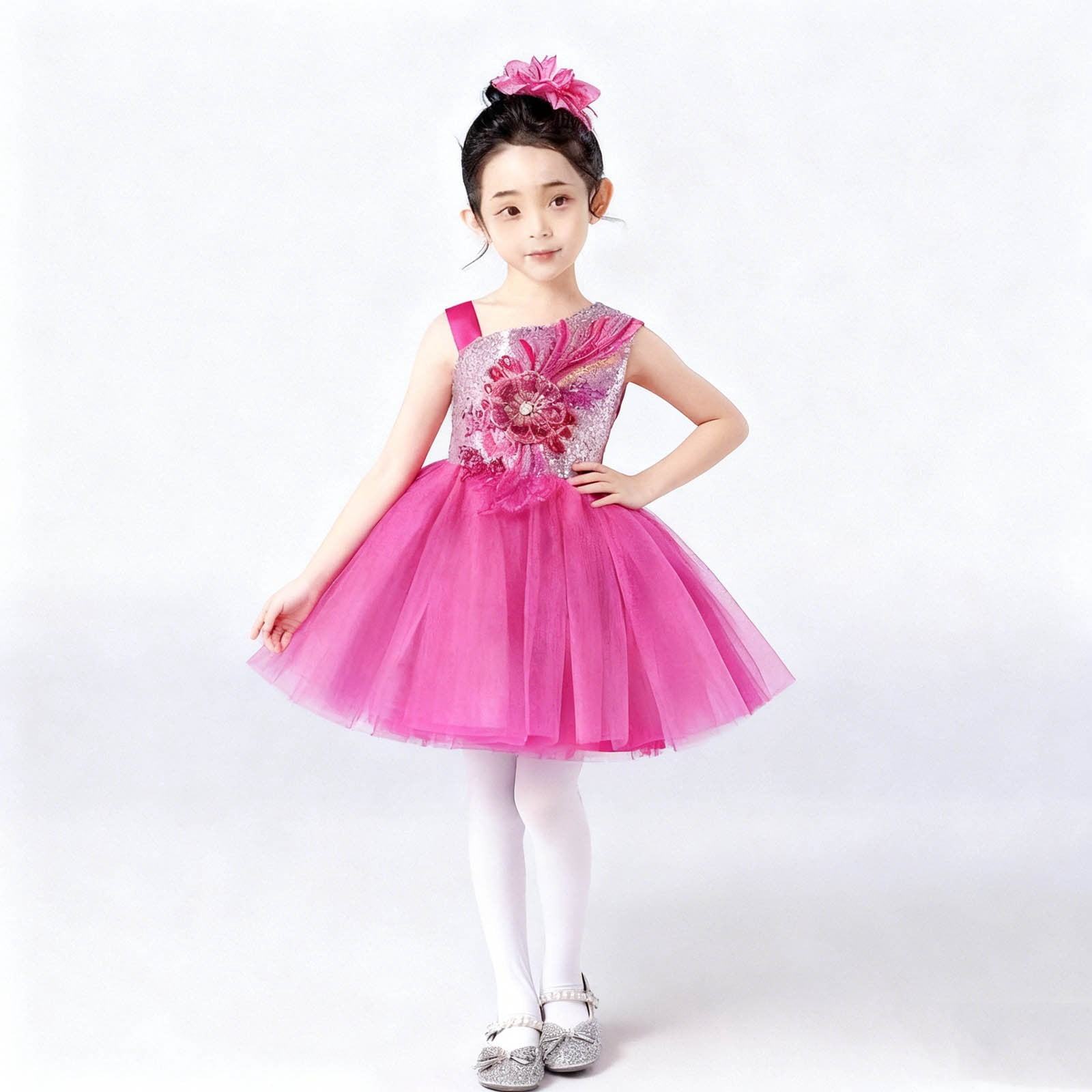 BRGZLK Dresses for Girls Peony Flower Sequin Puffy Skirt Sleeveless ...