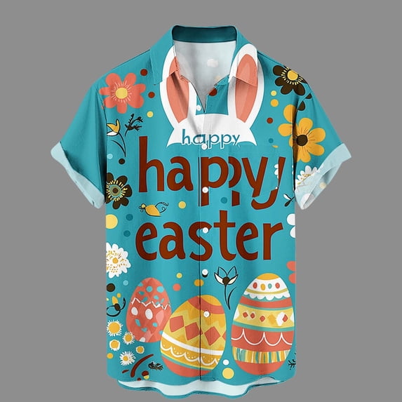 BRGZLK Easter Men's Shirt Fun Easter Print Lapel Button Cardigan Pocket ...