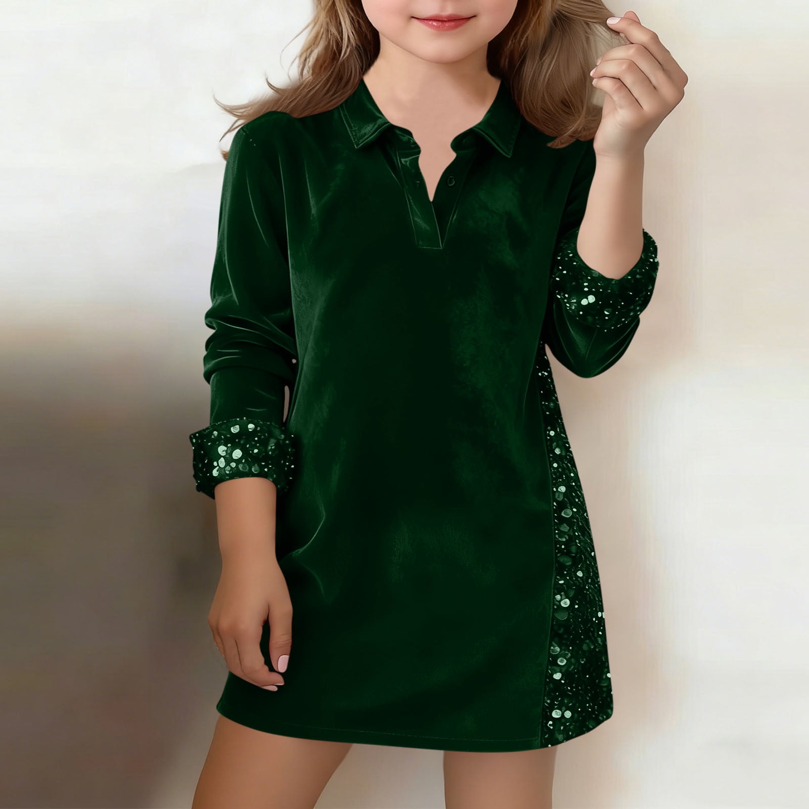 BRGZLK Frock Girls' Dress Velvet Fashionable Casual Button Gold Velvet ...