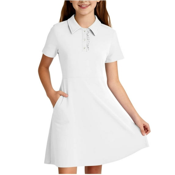 BRGZLK Girl's Button Up Collared Dresses Back to School Season Solid ...