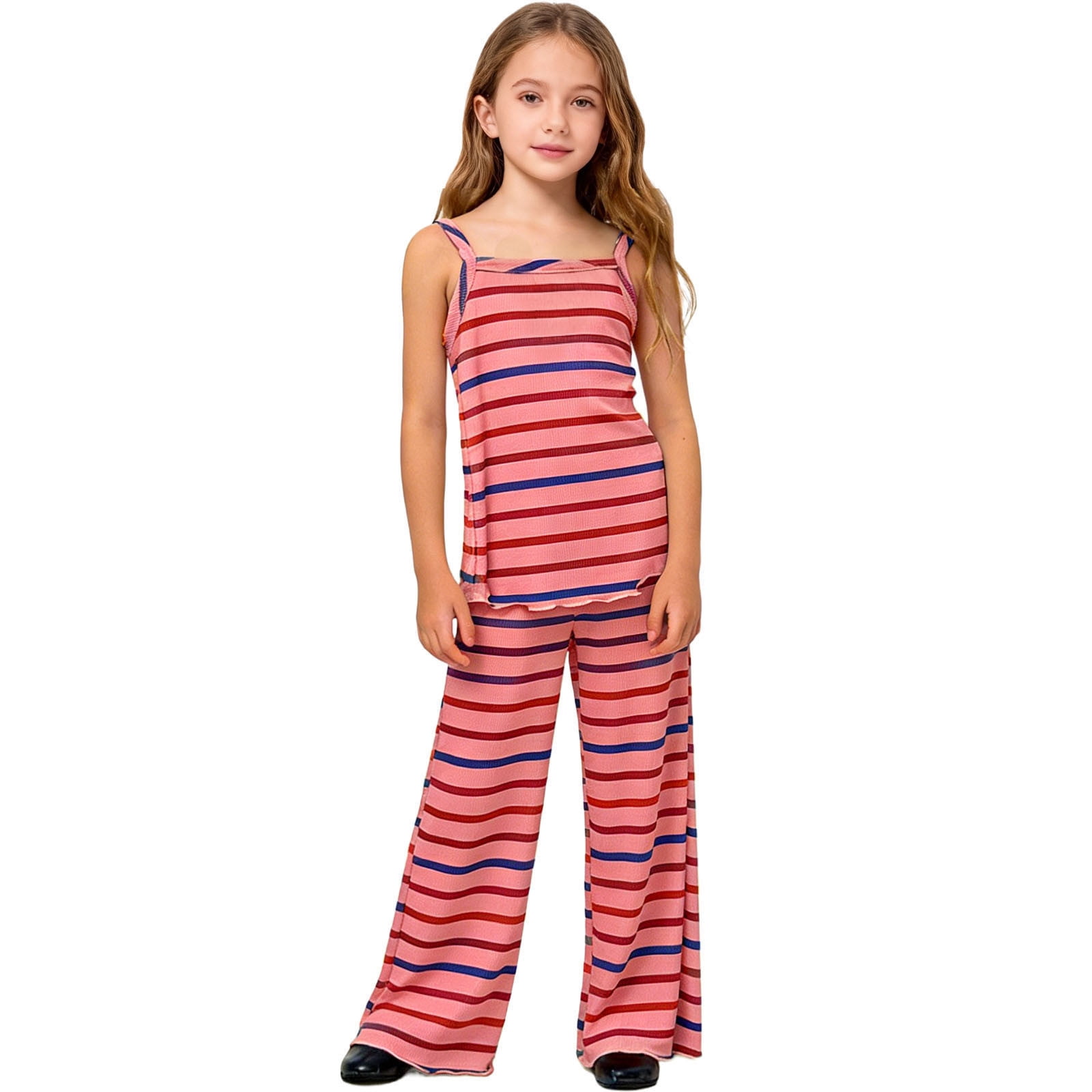 BRGZLK Girl's Striped Two Piece Sets Summer Lounge Outfits Halter Round ...
