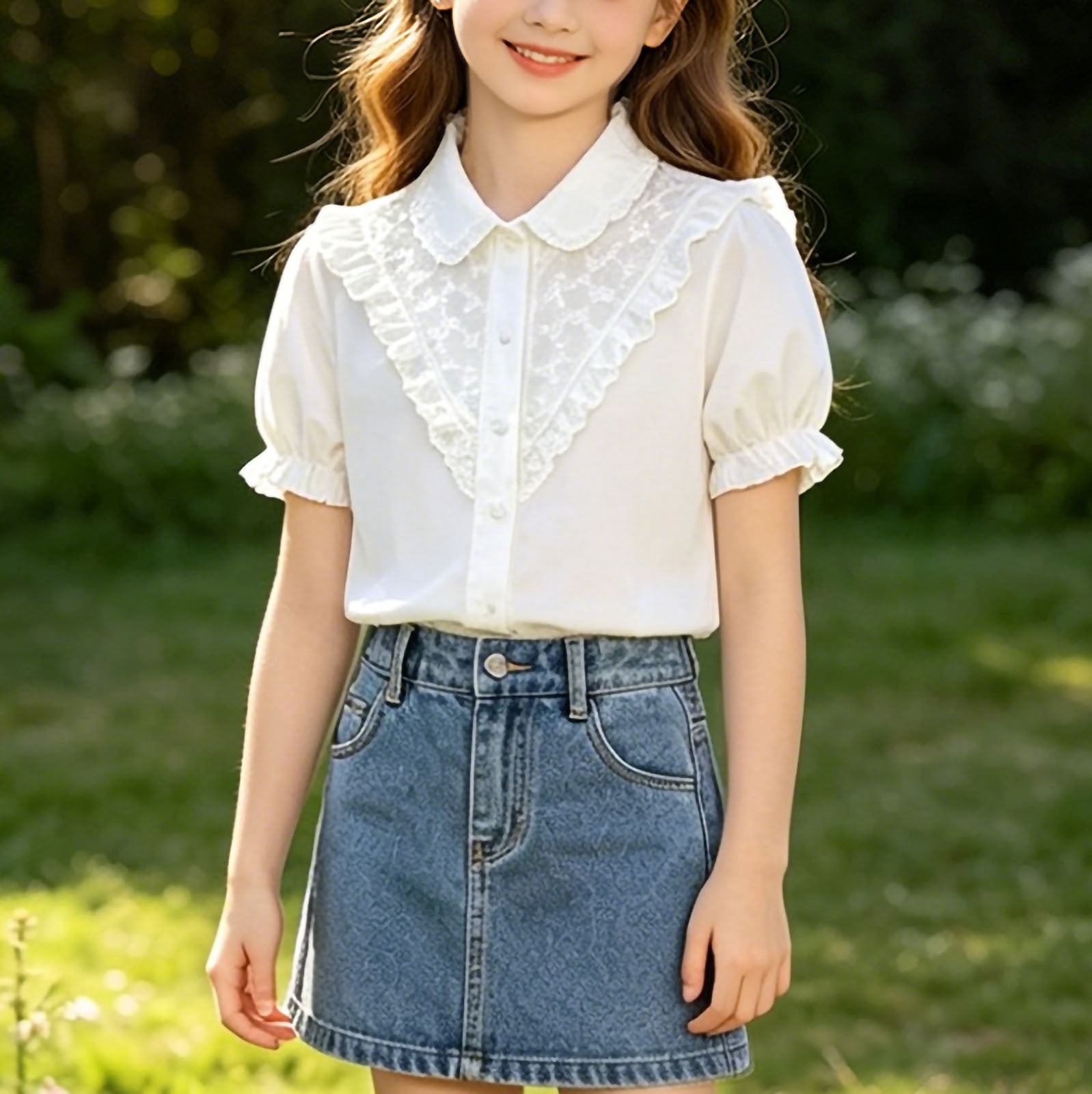 BRGZLK Girls Back to School Shirts 2026 Autumn Cute Solid Color Short ...