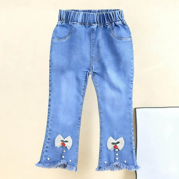 BRGZLK Girls Bell Bottoms Jeans Cherry Pearl Slim Spring Casual Wear ...