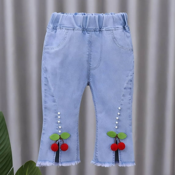 BRGZLK Girls Bell Bottoms Jeans Western-style Cherry Pearl Slim Trendy ...