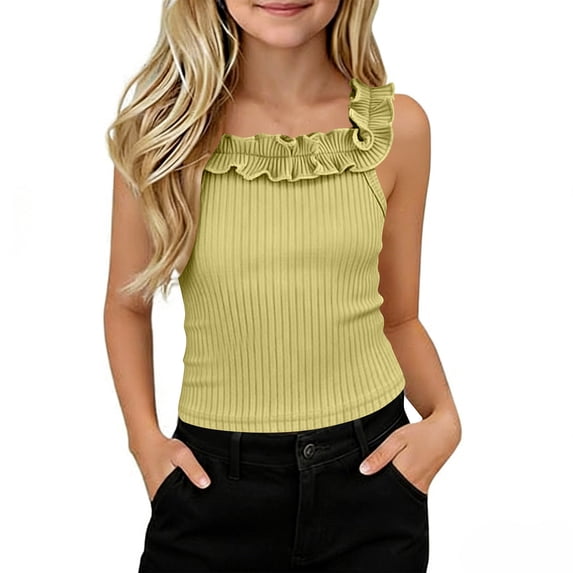 BRGZLK Girls Camisole Tank Tops Summer Ruffle Trim Square Neck Knit ...