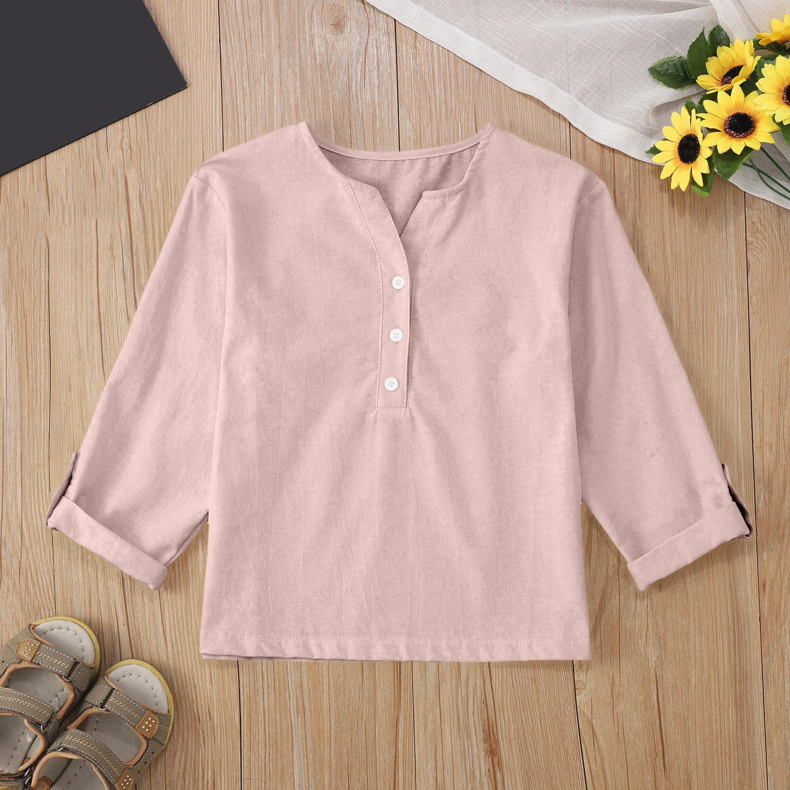 BRGZLK Girls Cotton Linen Long Sleeve Shirts Kids Fall Trendy Solid ...