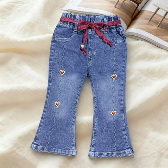 BRGZLK Girls Cute Heart Prints Jeans Kids Trumpet Spring Summer Trendy ...