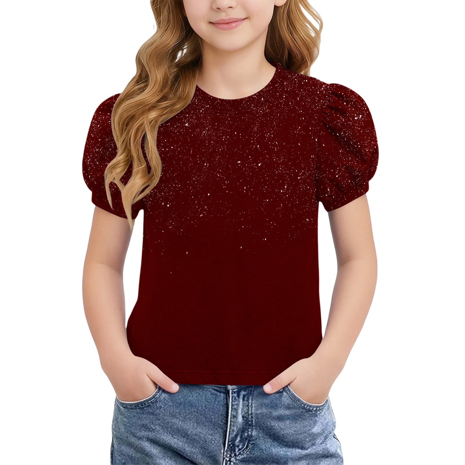 BRGZLK Girls Cute T Shirt Summer 2026 Trendy Solid Color Round Neck ...