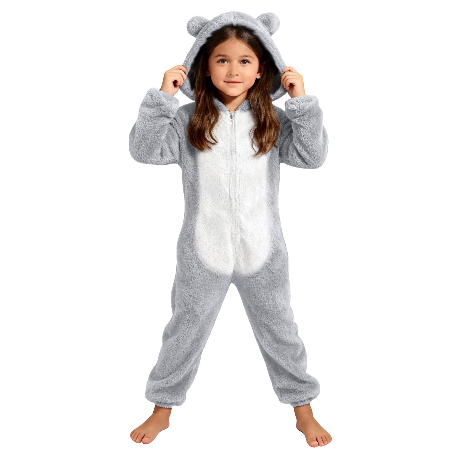 BRGZLK Girls Fleece Jumpsuits Kids Hooded Rompers Costume Fuzzy Cute ...