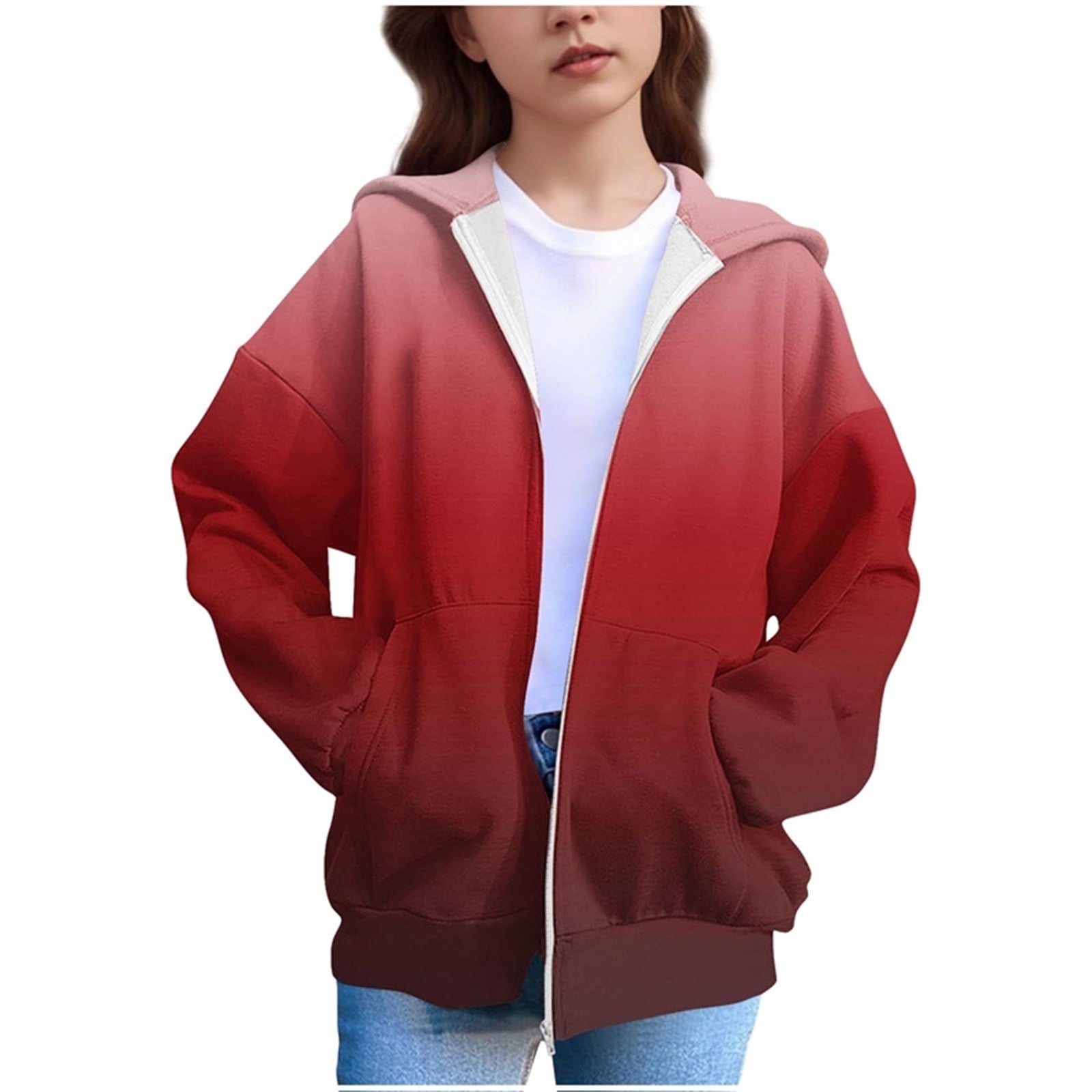 BRGZLK Girls Hoodies Cute Full Zip Gradient Color Long Sleeve ...