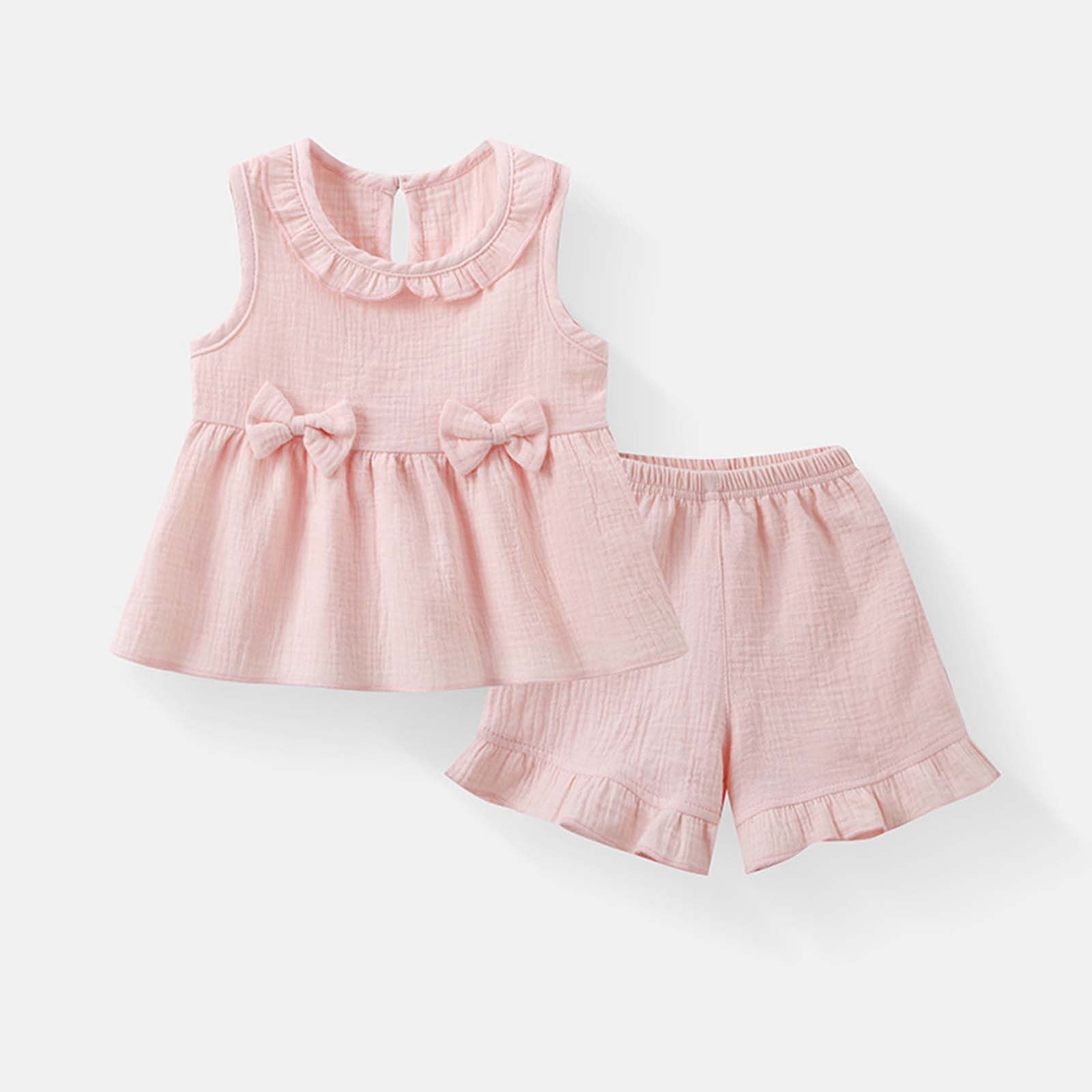 BRGZLK Girls' Linen Summer Solid Color Vest Set with Bow And Ruffle Hem ...